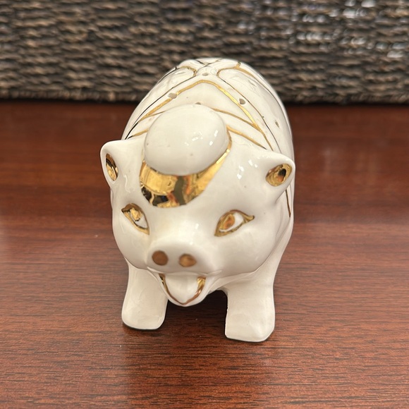Art | Vintage Glazed Ceramic White Gold Gilded Pig Figurine | Poshmark